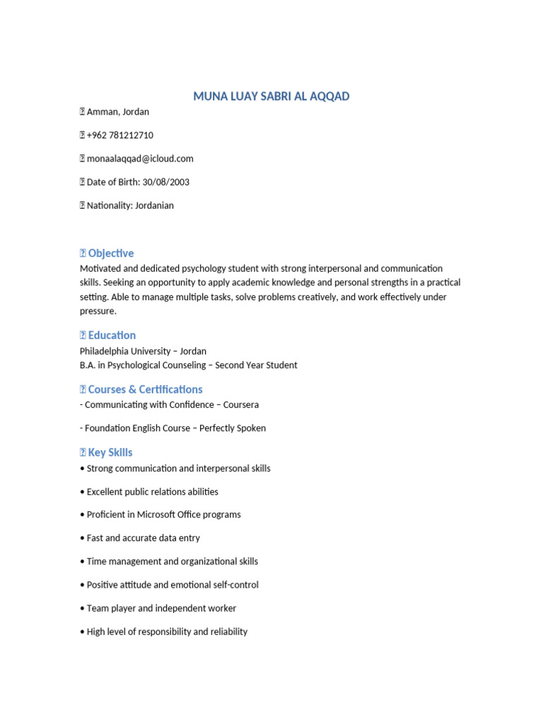 Muna Al Aqqad Professional CV | PDF