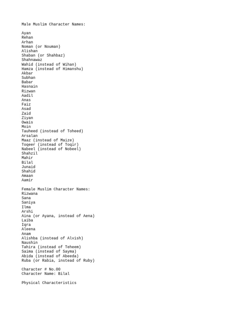 Unique Male and Female Muslim Names | PDF