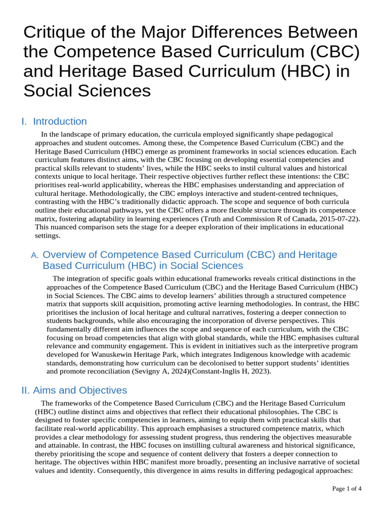 Critique of The Major Differences Between The Competence Based ...