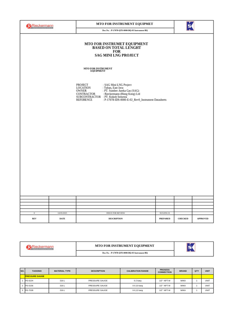 Mto For Instrument Equipment | PDF | Gases | Measuring Instrument