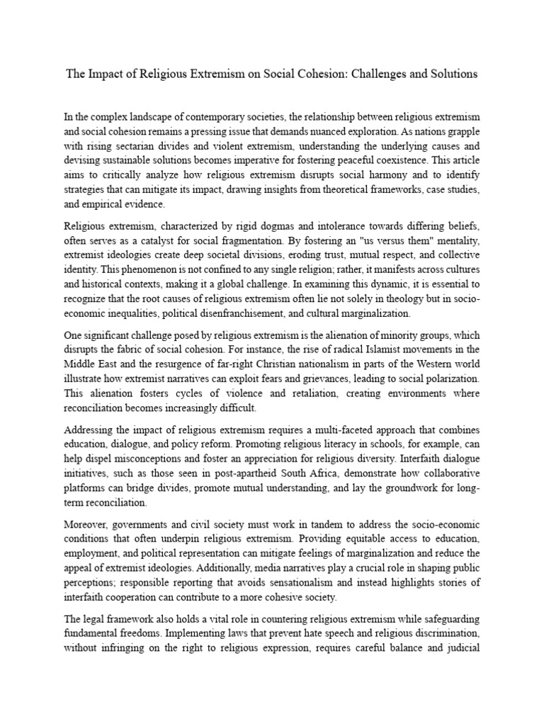 The Impact of Religious Extremism On Social Cohesion C | PDF ...