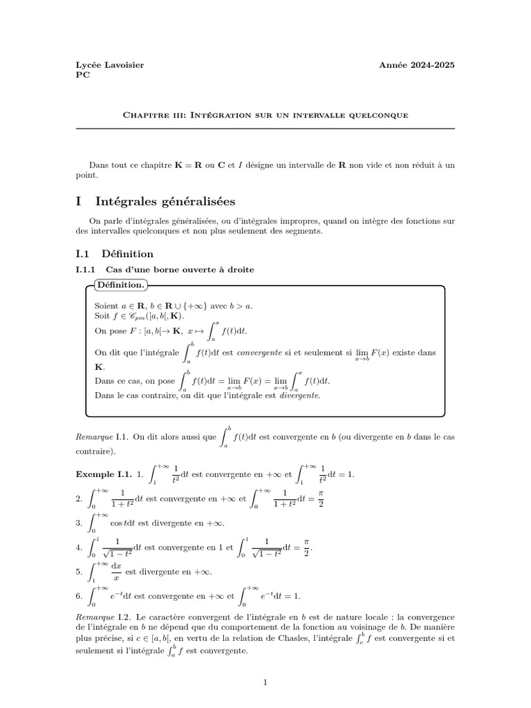 Intégrales généralisées et convergence | PDF | Limite (mathématiques ...