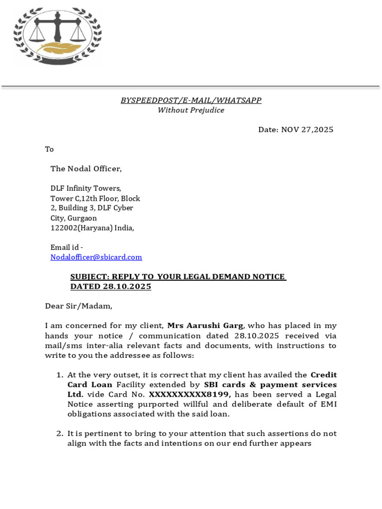 Demand Notice Reply | PDF | Intimidation | Common Law