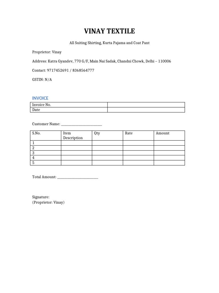 Vinay Textile Invoice Format | PDF