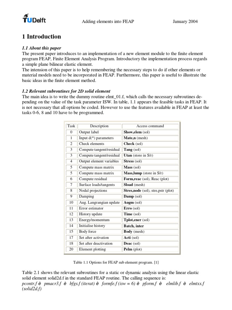 Adding Elements Into FEAP | PDF | Young's Modulus | Pointer (Computer Programming)