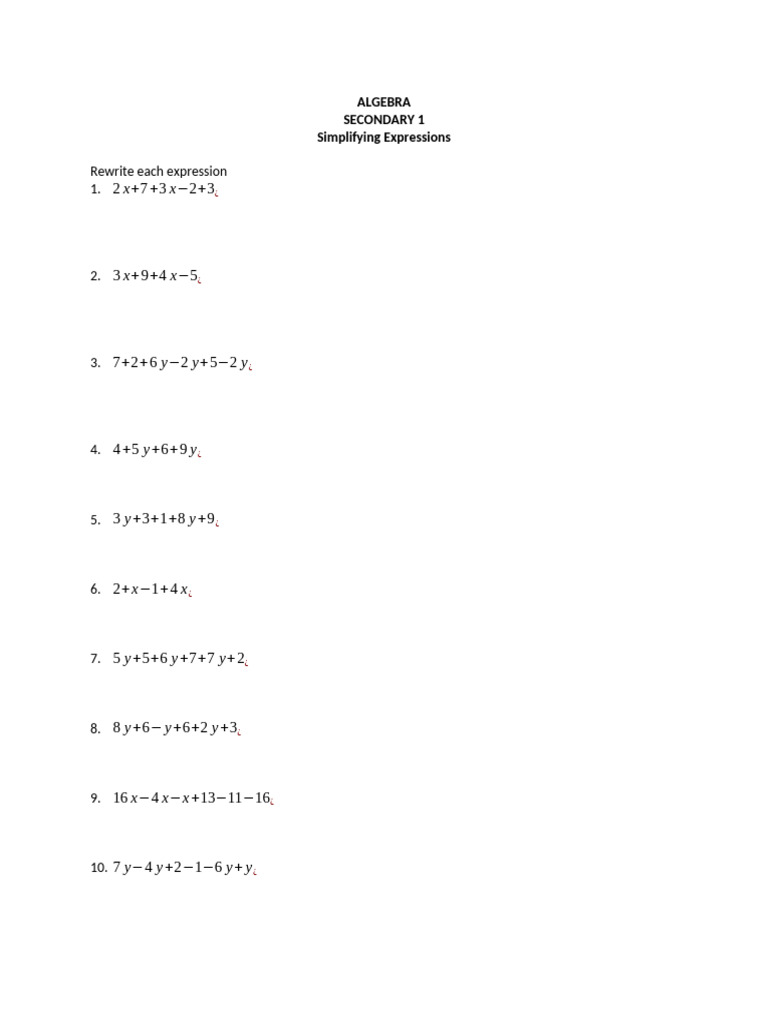 S1 ALGEBRA Simplifying Expressions | PDF