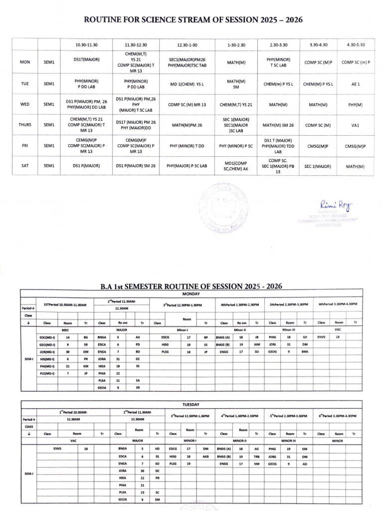 2044306745Sem-I Class Routine 2025 | PDF
