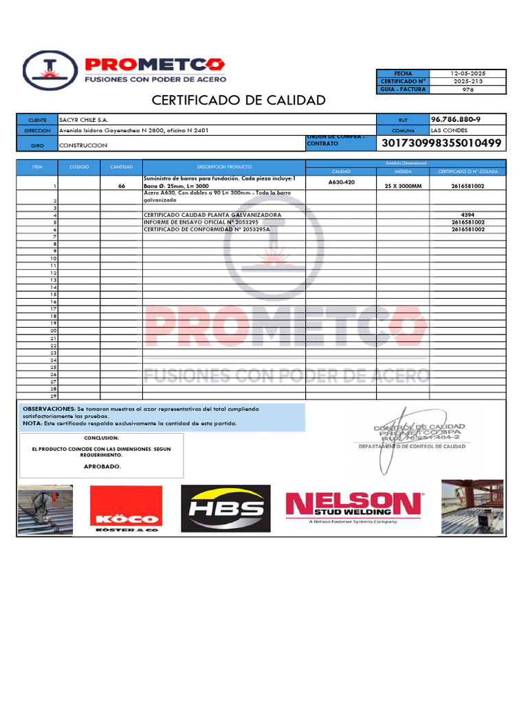 CERTIF.213-10499 | PDF | Materiales | Ingeniería mecánica