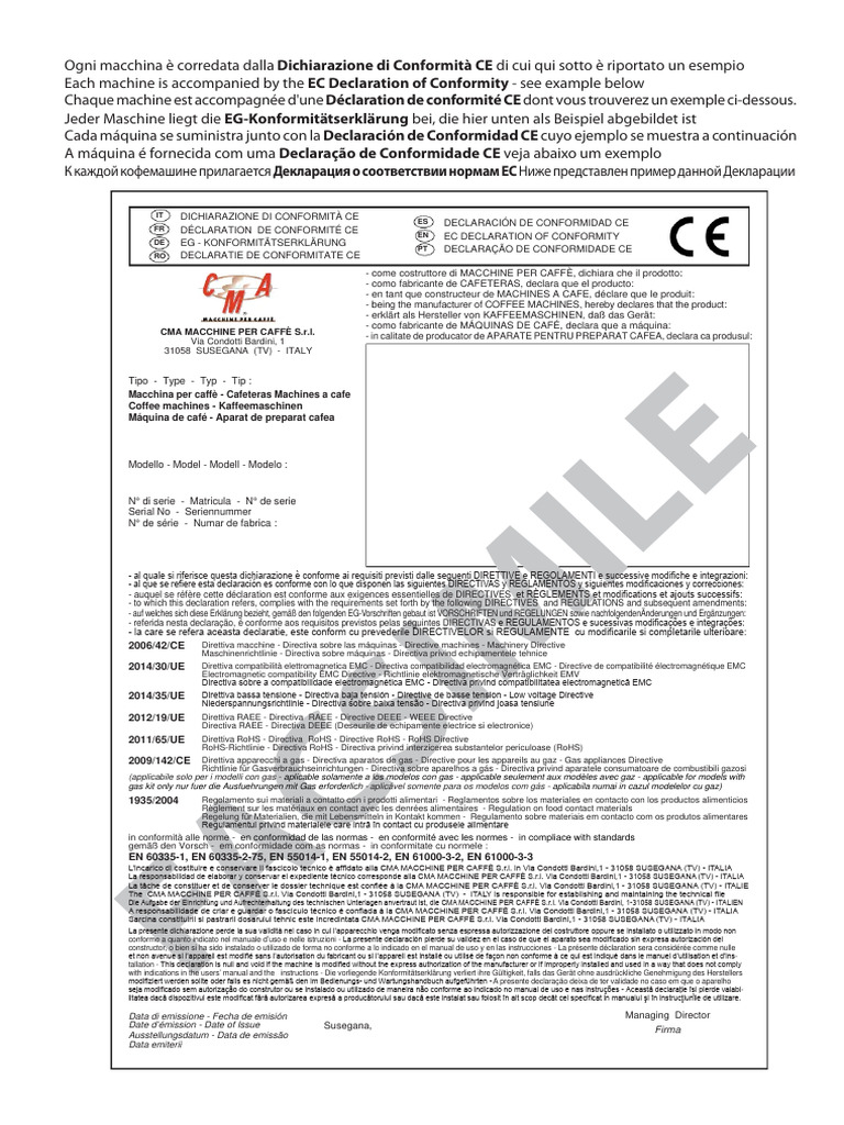 EC Declaration of Conformity Example | PDF | Electromagnetic ...