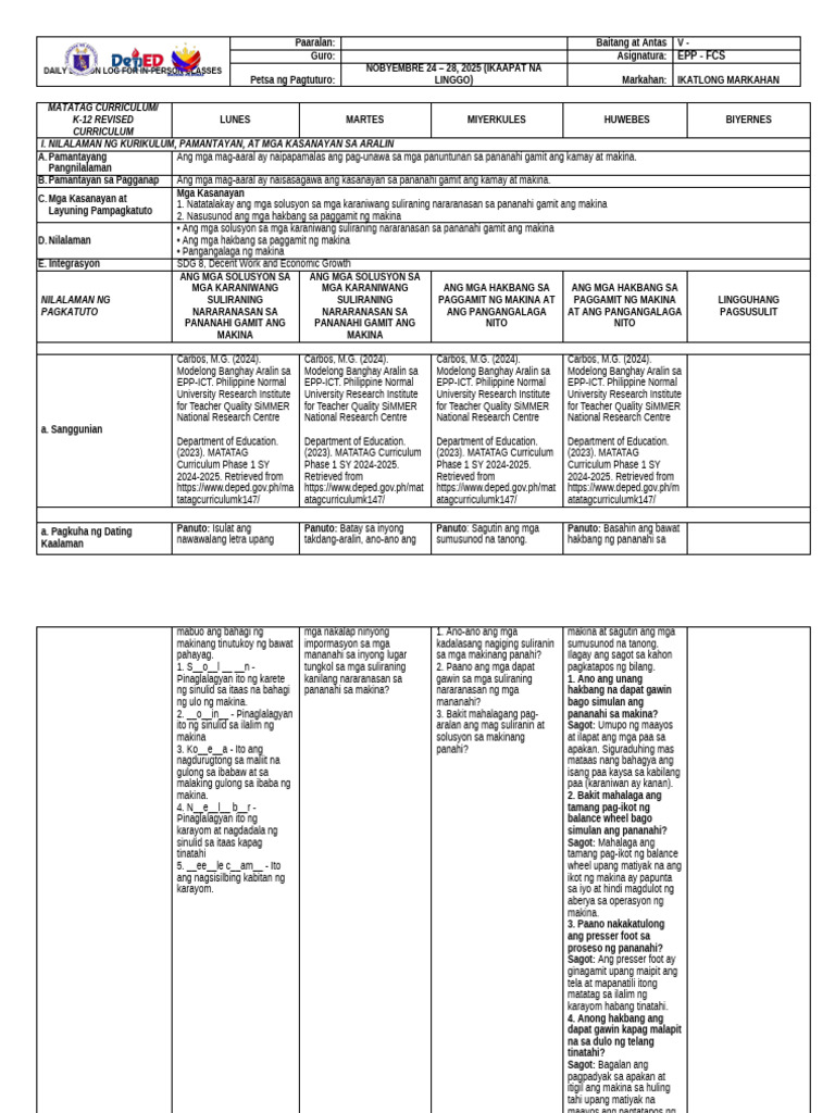 Matatag Curriculum/ K-12 Revised Curriculum I. Nilalaman NG Kurikulum ...