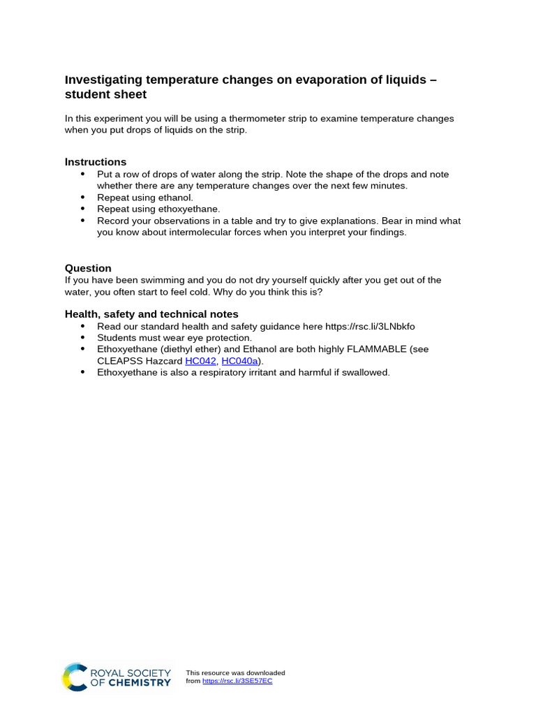 Investigating Temperature Changes On Evaporation of Liquids - Student ...