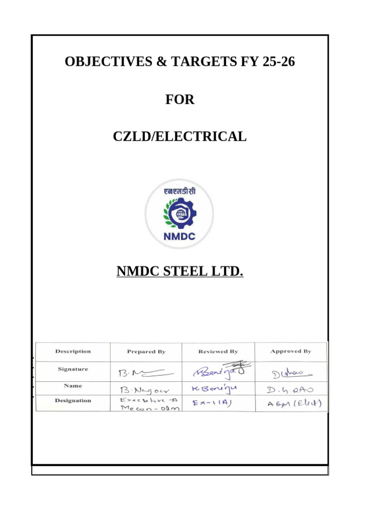 FY 25-26 Objectives & Targets for NMDC | PDF | Safety | Occupational ...