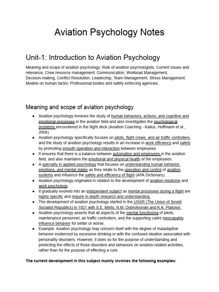 Aviation Psychology Notes | PDF | Psychology | Attention
