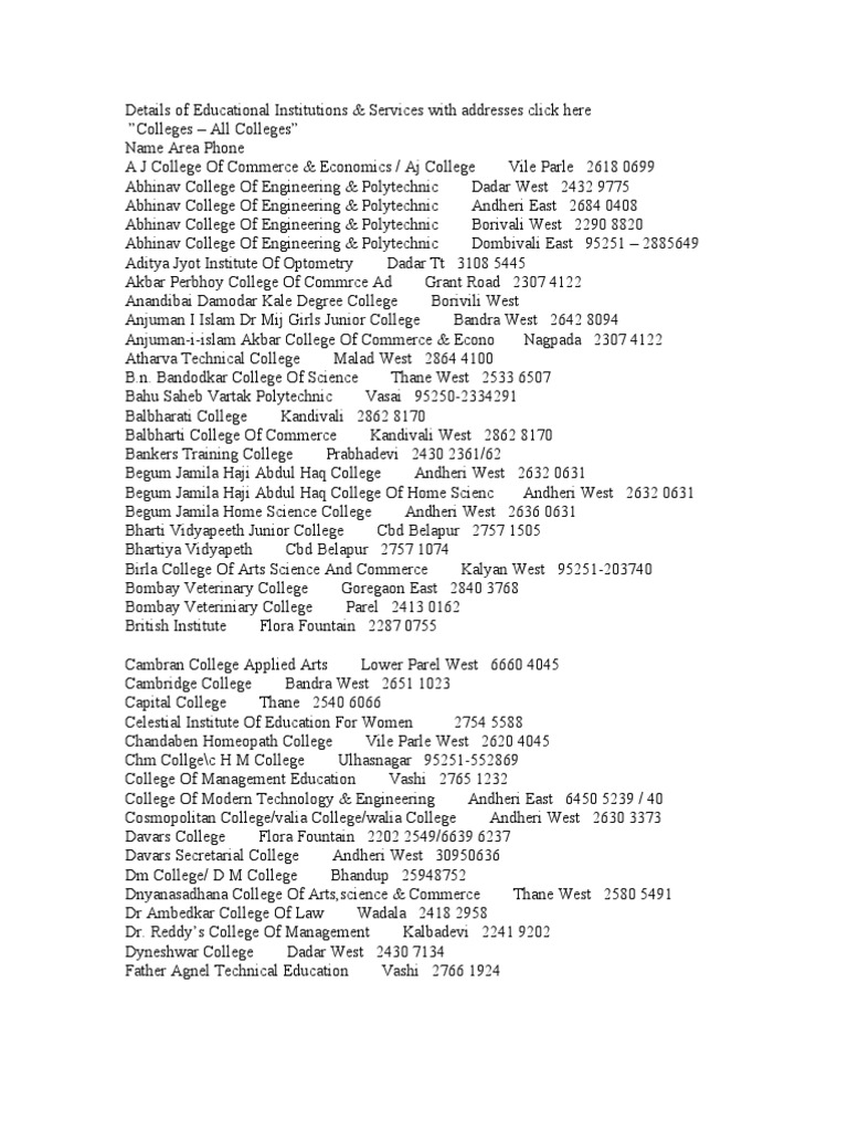 Educational Institutions Directory | PDF
