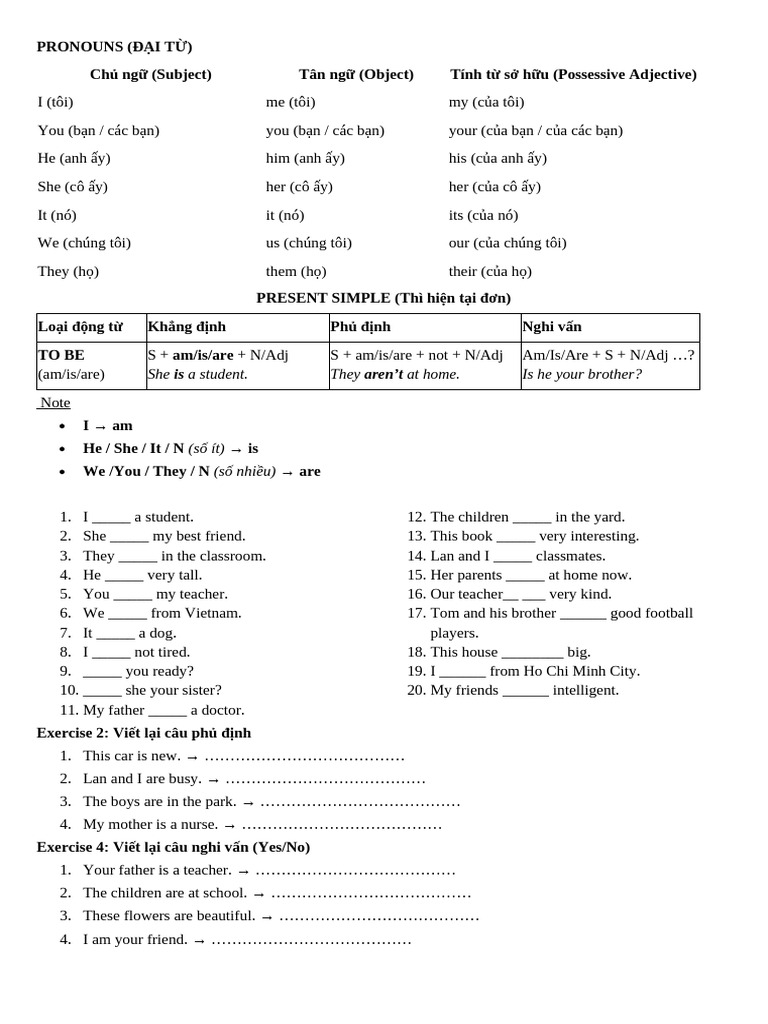 THÌ HIện tại đơn 10A8 | PDF