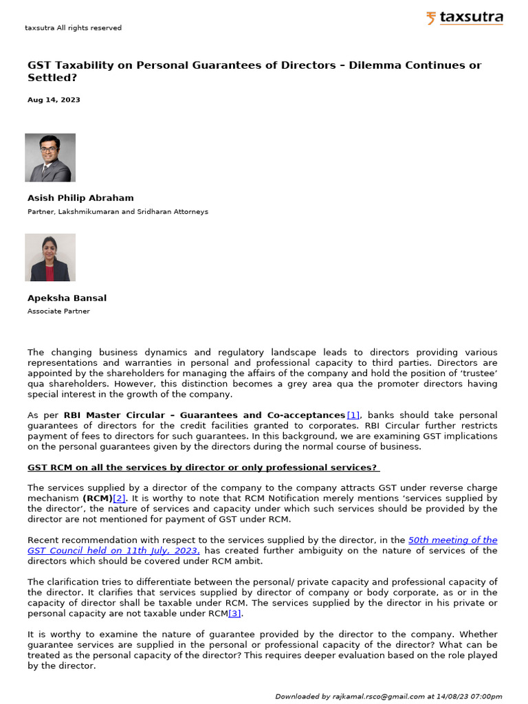 GST on Directors' Personal Guarantees Explained | PDF | Employment ...