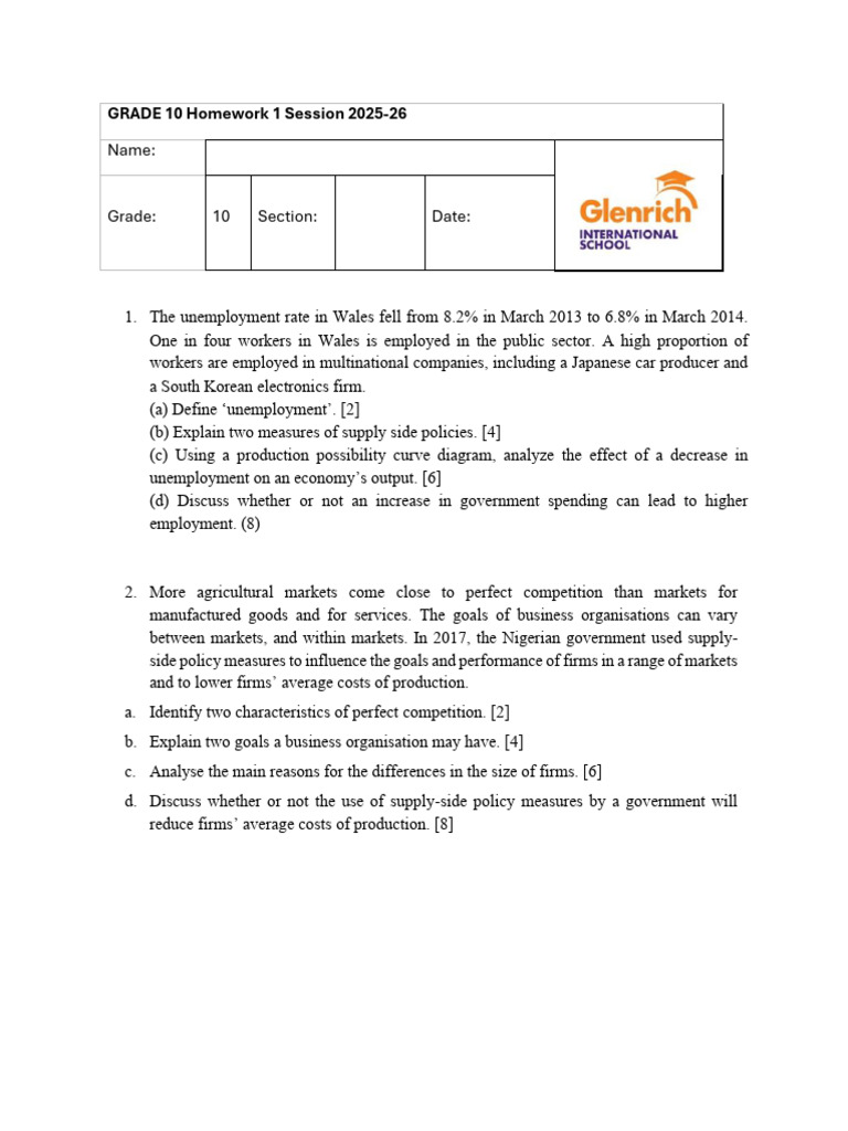 Grade 10 Session 2025-26 Homework 1 | PDF