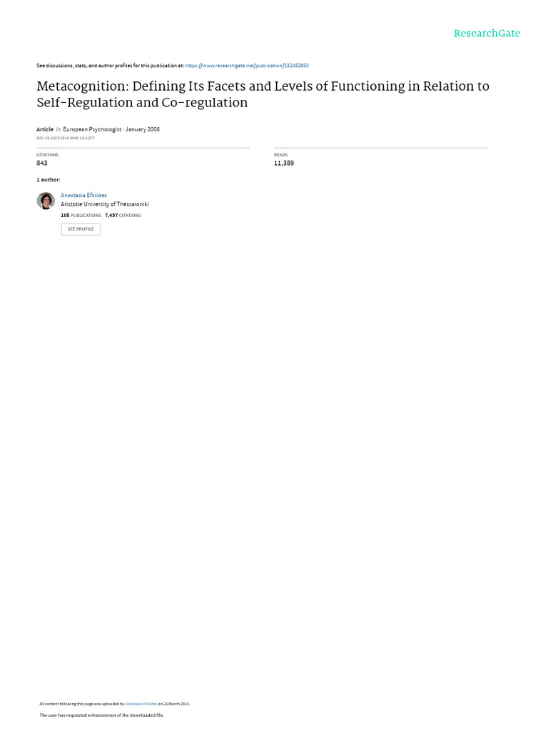 Metacognition and Self-Regulation Insights | PDF