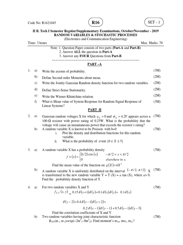 RANDOM VARIABLES & STOCHASTIC PROCESSES Oct-Nov 2019 | PDF ...