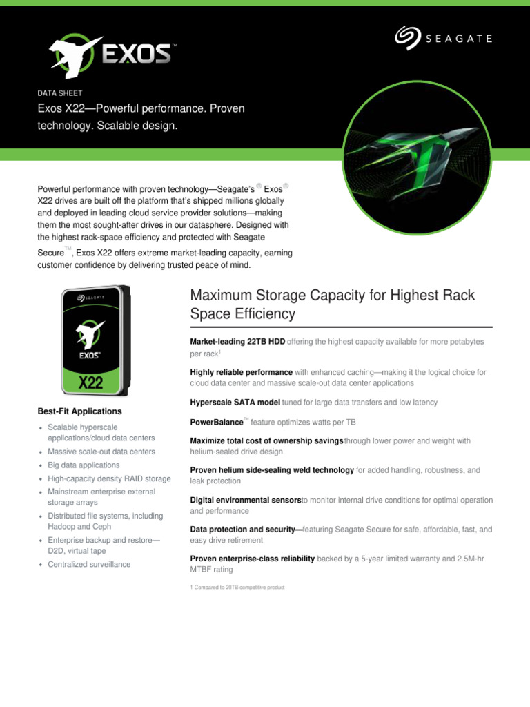 Seagate Exos X22: 22TB HDD Data Sheet | PDF | Hard Disk Drive | Scalability