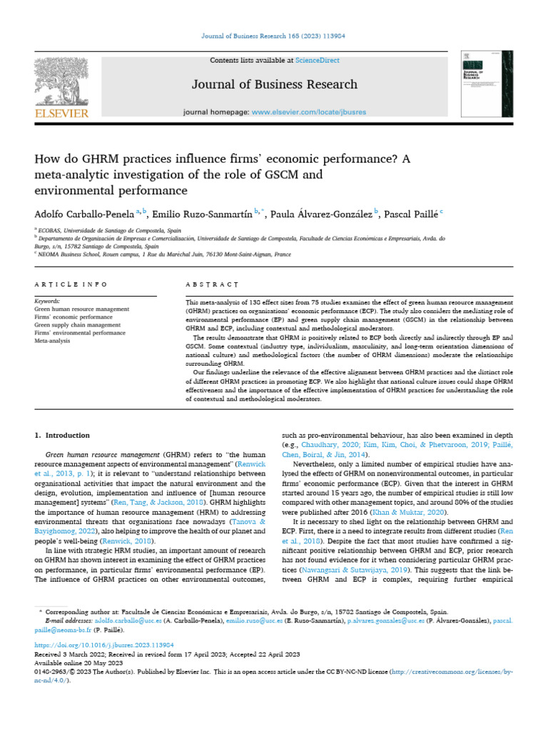 How Do GHRM Practices Influence Firms' Economic Performance | PDF ...