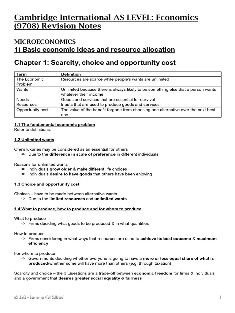 (Full Syllabus) Cie-9708 Economics As Revision Notes | PDF | Elasticity ...