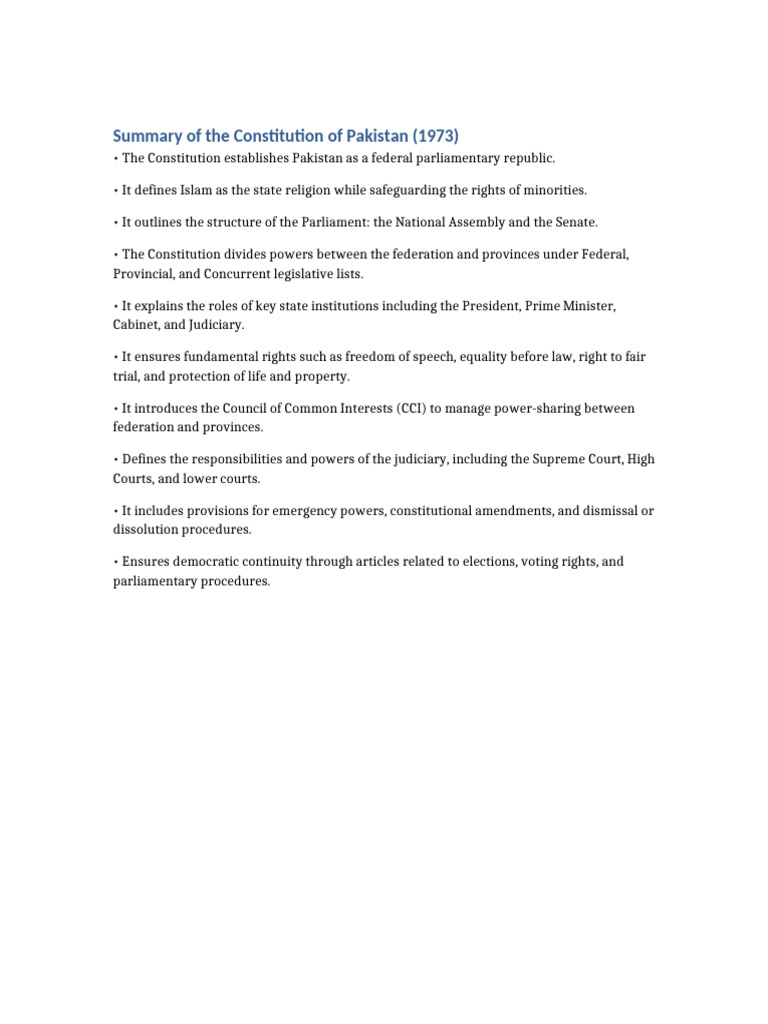 Overview of Pakistan's 1973 Constitution | PDF
