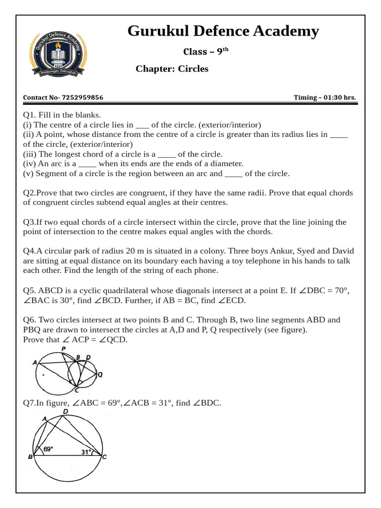 Class 9 Circles Study Guide | PDF