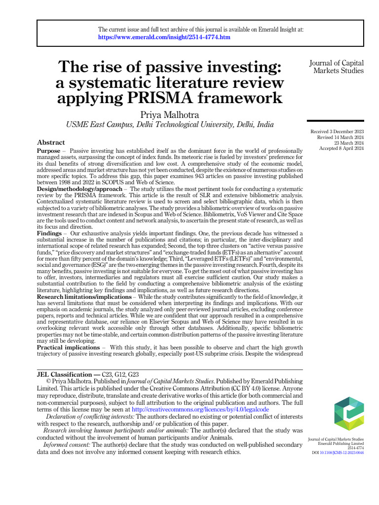 The Rise of Passive Investing: A Systematic Literature Review Applying ...
