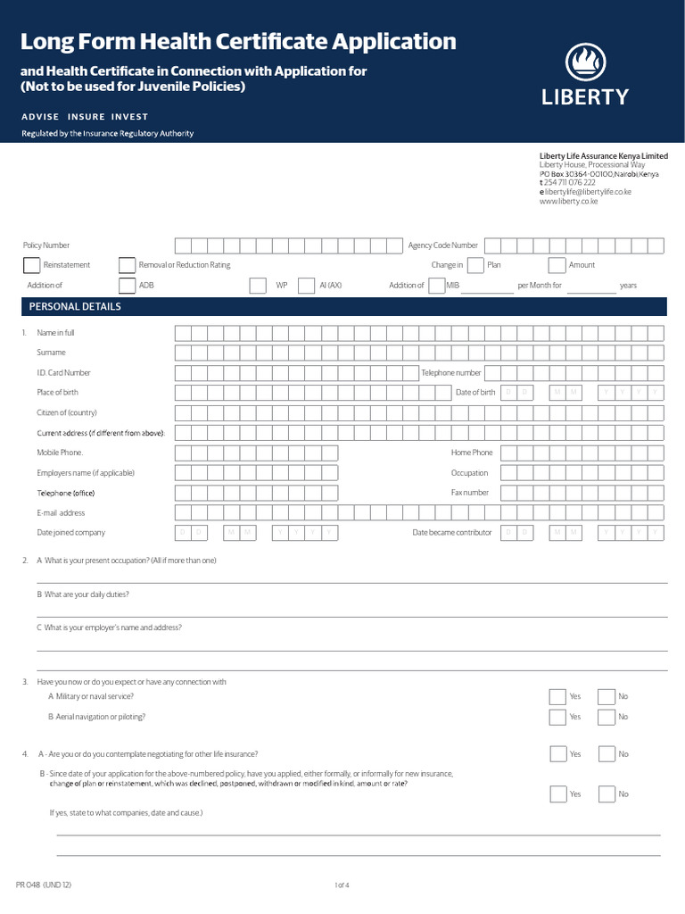 Health Certificate Application Form | PDF | Blood Pressure | Insurance
