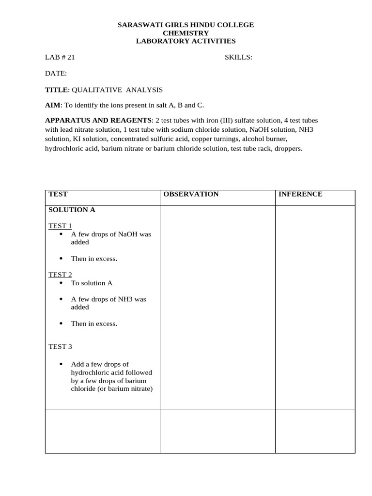 Qualitative Analysis of Ions in Solutions | PDF