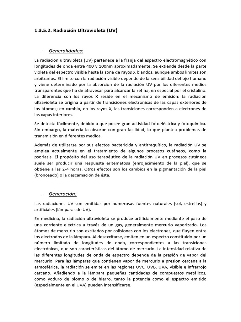 1.5.2. Radiación Ultravioleta (UV) | PDF | Ultravioleta | Radiación