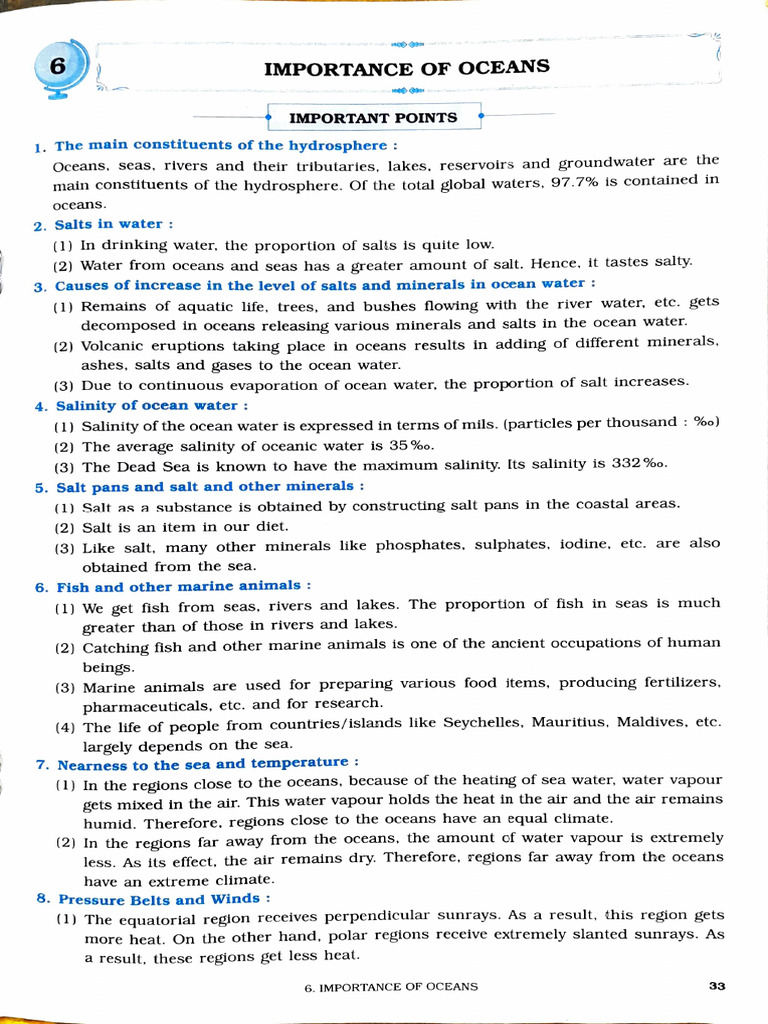 6th Geo - 6 Importance of Ocean | PDF | Oceans | Water