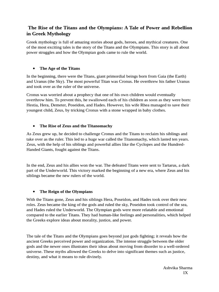 The Rise of The Titans and The Olympians | PDF | Zeus | Twelve Olympians