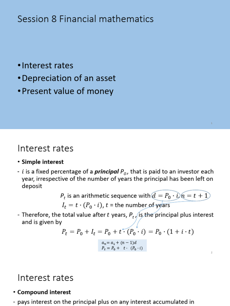 Financial Mathematics: Interest & Depreciation | PDF | Depreciation ...