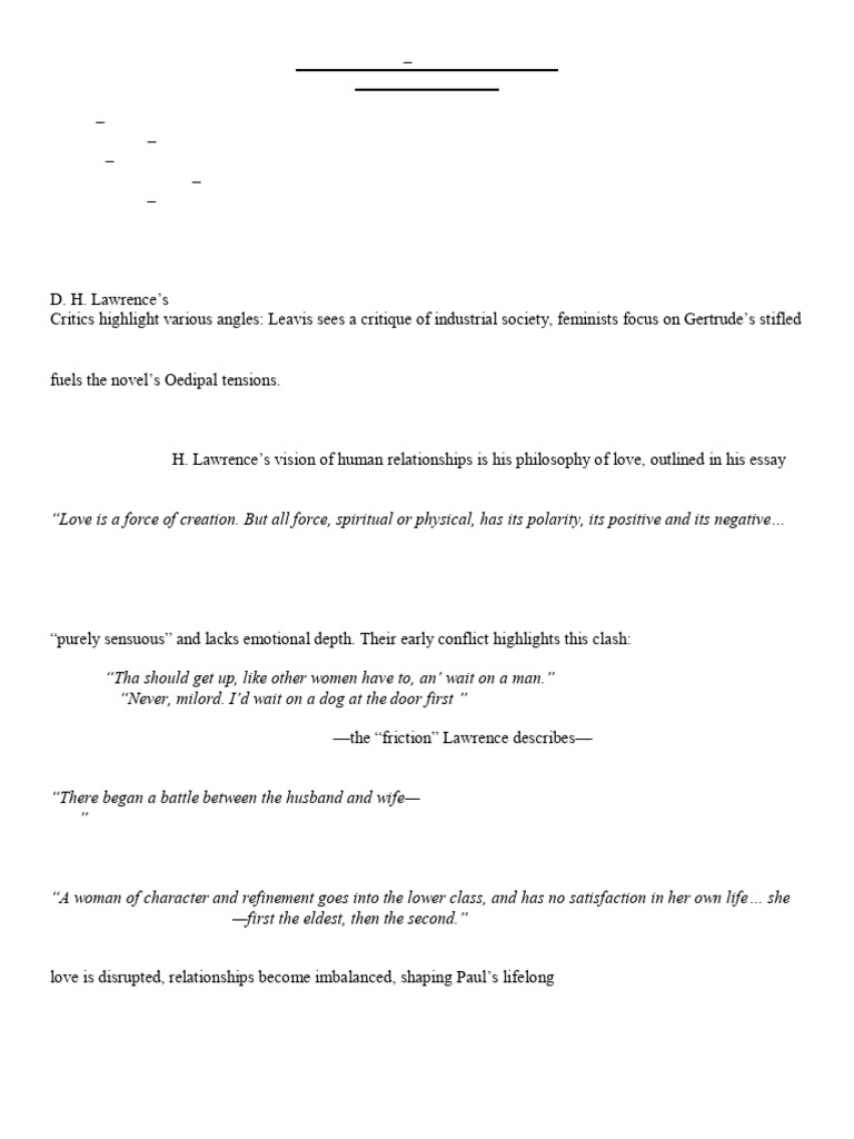 D.H. Lawrence's Sons and Lovers Analysis | PDF | Love | Sons And Lovers