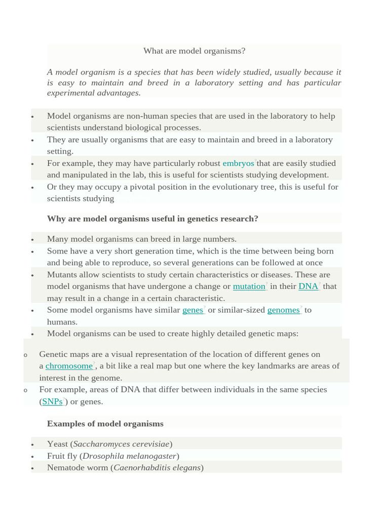 Understanding Model Organisms in Research | PDF | Model Organism | Genetics