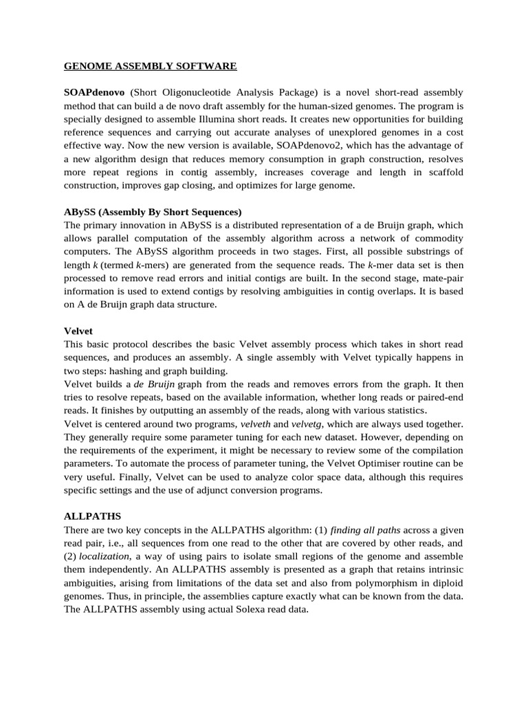 GENOME ASSEMBLY SOFTWARE and Denovo - Reference Genome Assembly | PDF ...