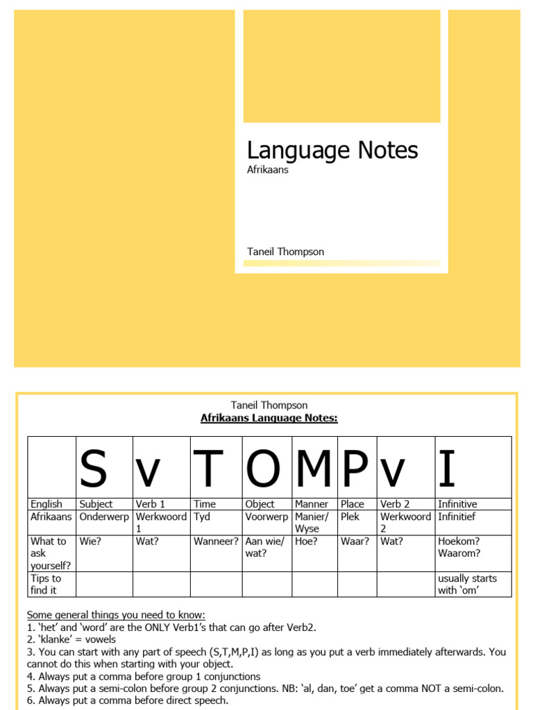 Afrikaans Language Notes PDF | PDF