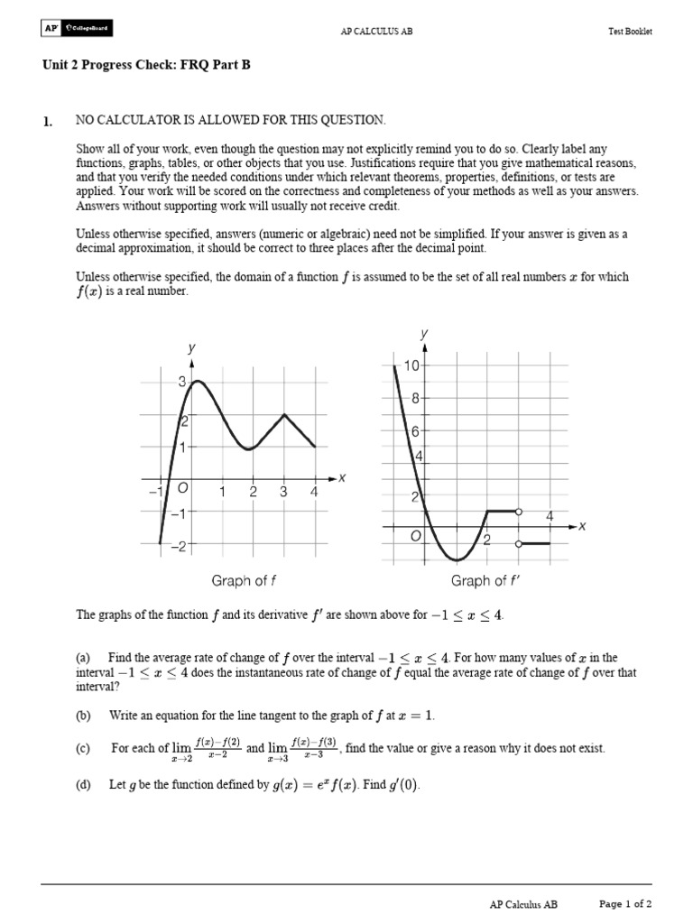 AP Calculus AB Unit 2 Progress Check | PDF | Function (Mathematics ...