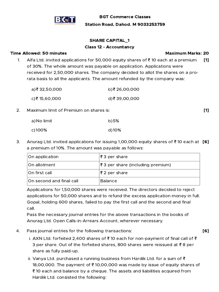 Share Capital - 1 | PDF | Equity (Finance) | Financial Accounting
