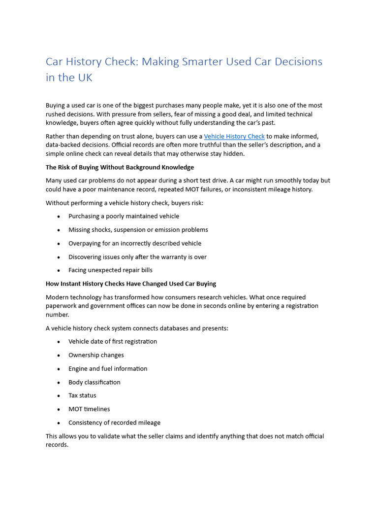 Essential UK Car History Checks Guide | PDF | Used Car | Car