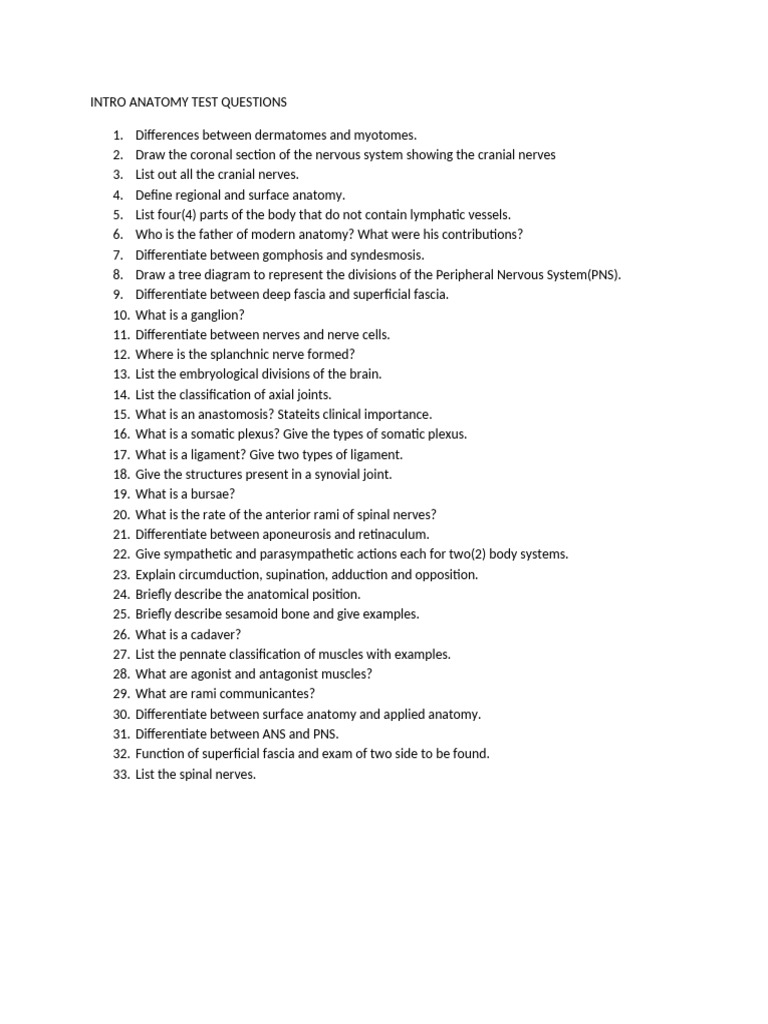 Anatomy Test Questions Overview | PDF