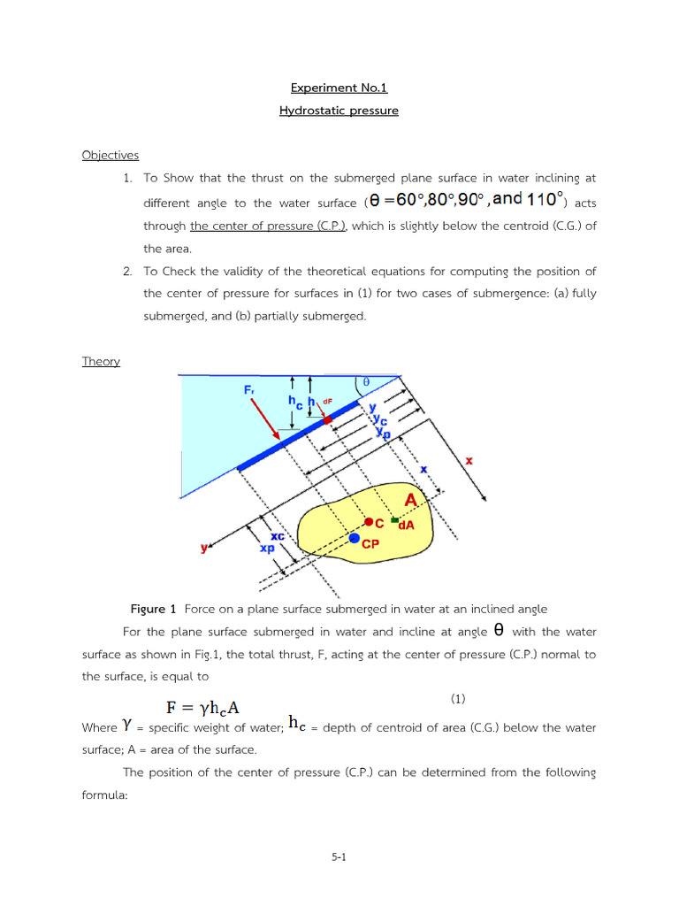 Hydrostatic Pressure Experiment Analysis | PDF | Pressure | Area