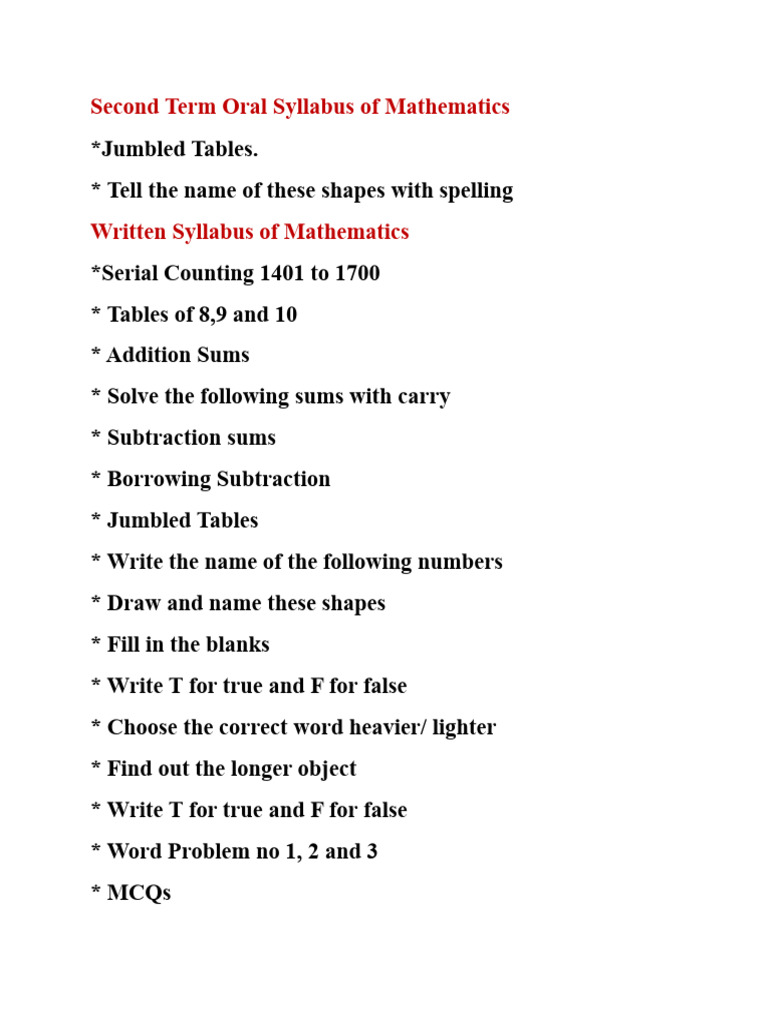 Math 2nd Term Syllabus | PDF