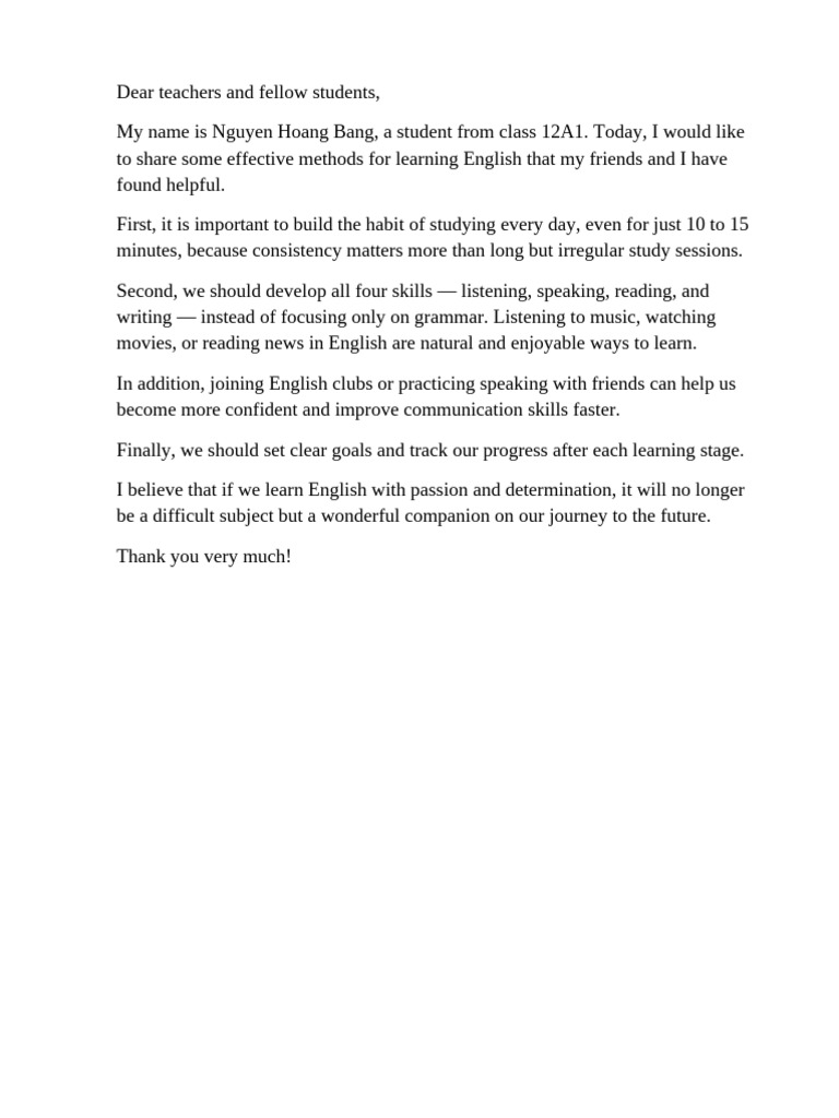 Dear Teachers and Fellow Students | PDF