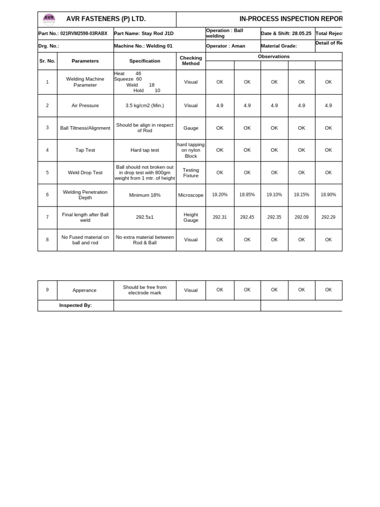 Inprocess Inspection Report | PDF | Welding | Construction