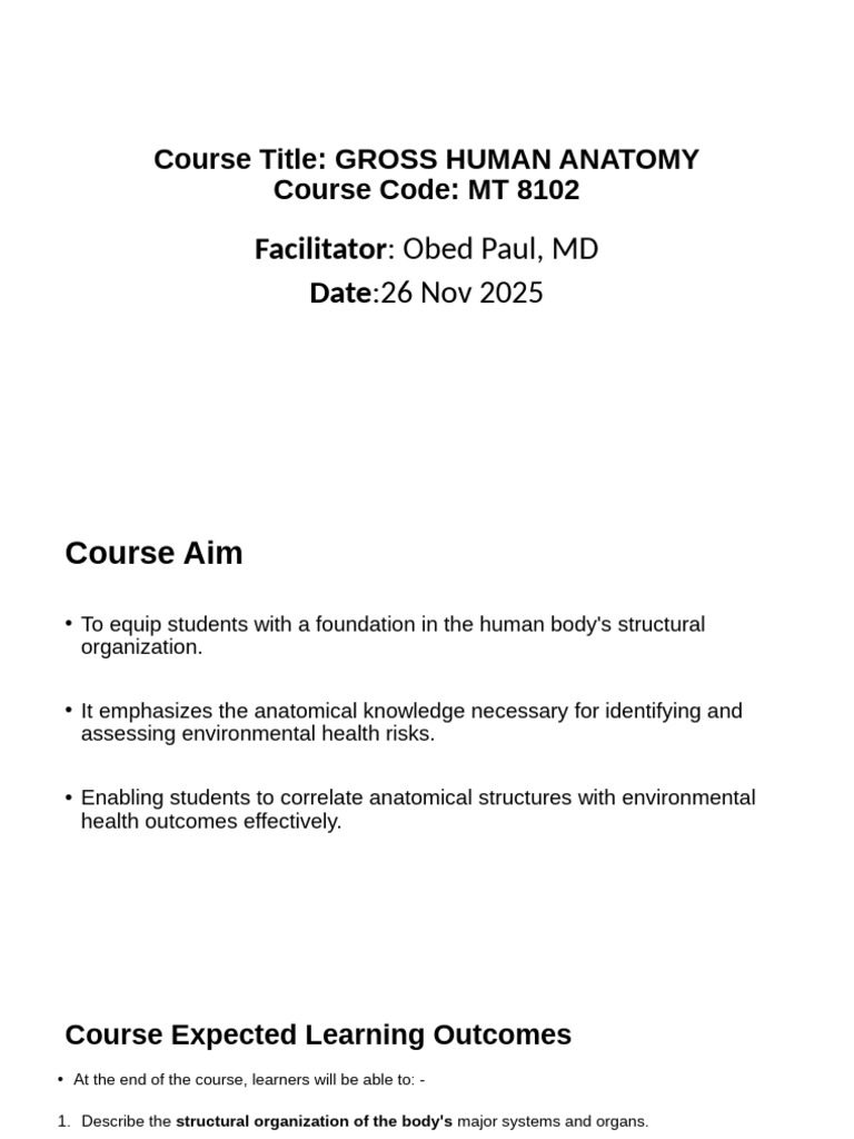 Gross Human Anatomy Course Overview | PDF | Anatomical Terms Of Motion ...