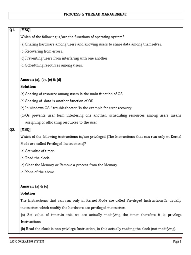 Basic Operating System Solution - 2022 | PDF | Process (Computing ...