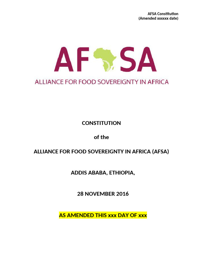 AFSA Constitution for Food Sovereignty | PDF | Quorum | United Nations ...